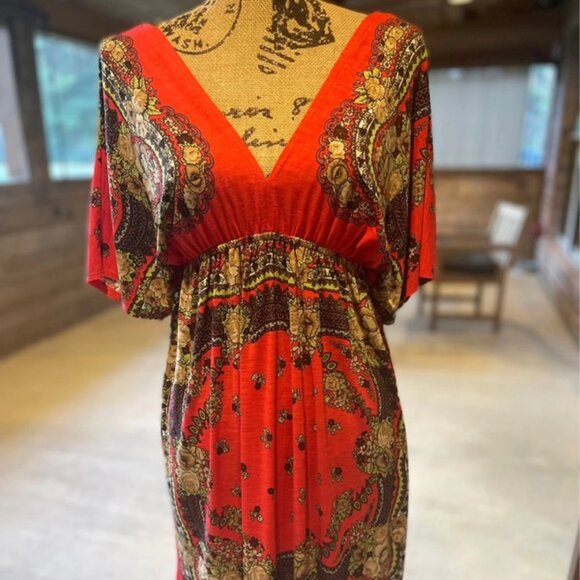Body Central | Dresses | Vibrant Red And Brown Patterned Dress | Poshmark